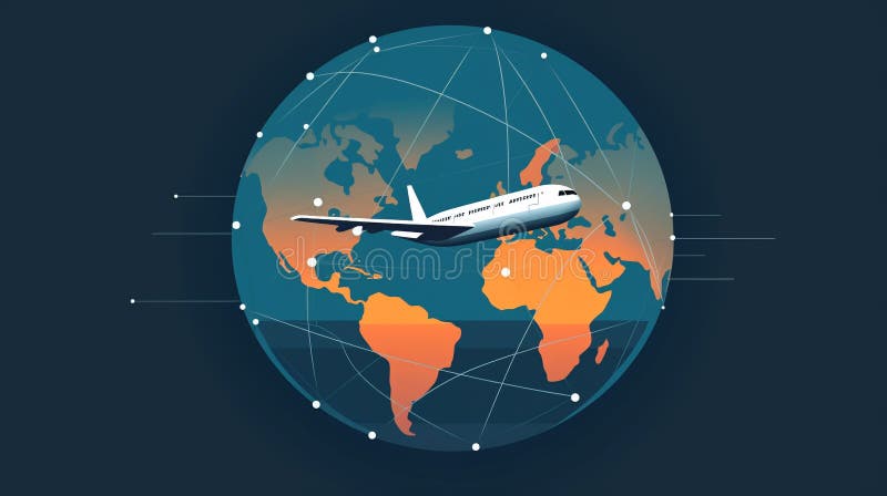 A Globe with Flight Paths and a Plane Flying Around it. Stock ...