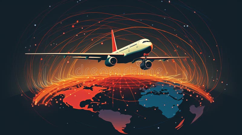 A Globe with Flight Paths and a Plane Flying Around it. Stock ...