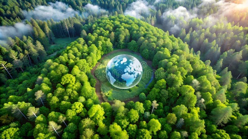 Globe in the Forest. Aerial View of the Planet Earth. Stock ...