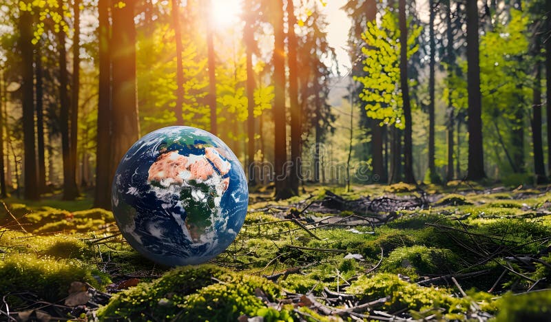 Globe in Forest Covered with Green Moss, Environmental Protection ...