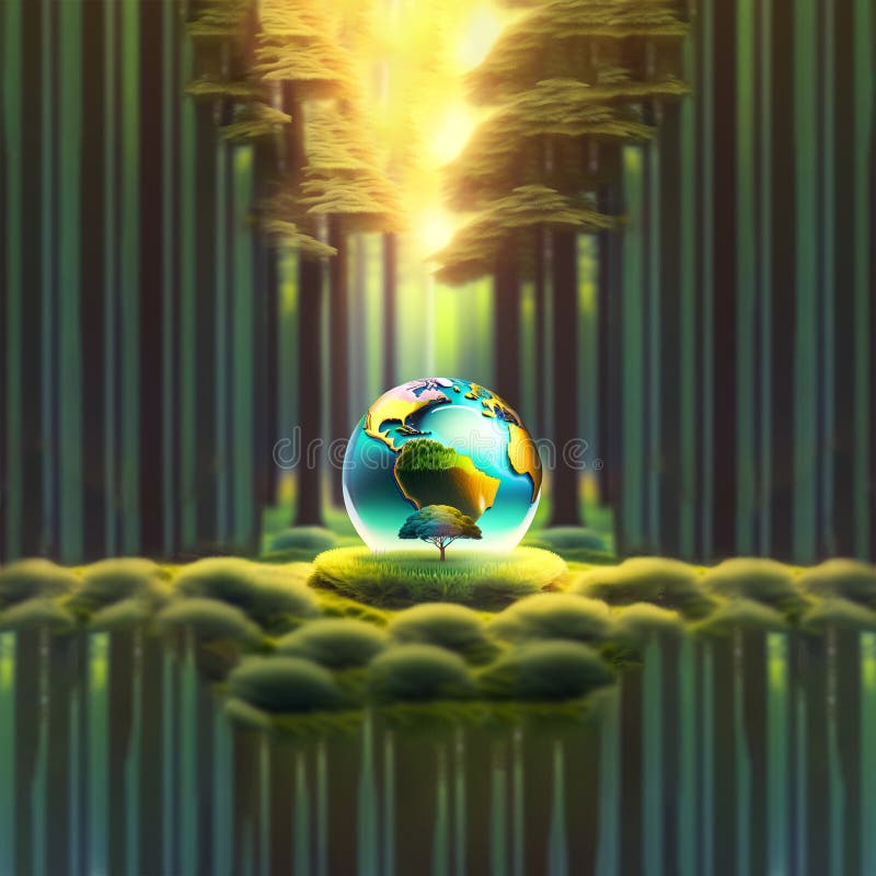 Globe in the Forest on Green Moss with Sunlight. the Concept of ...
