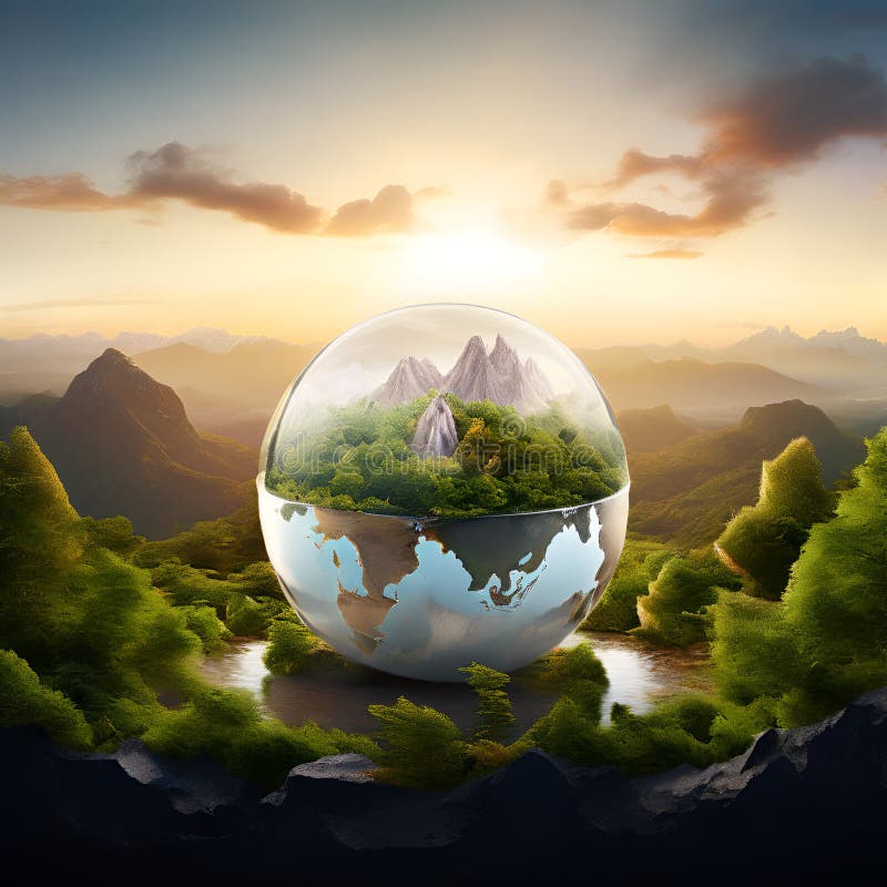 Globe at Forest, Top View of Green Forest Tree and Globe, Healthy ...