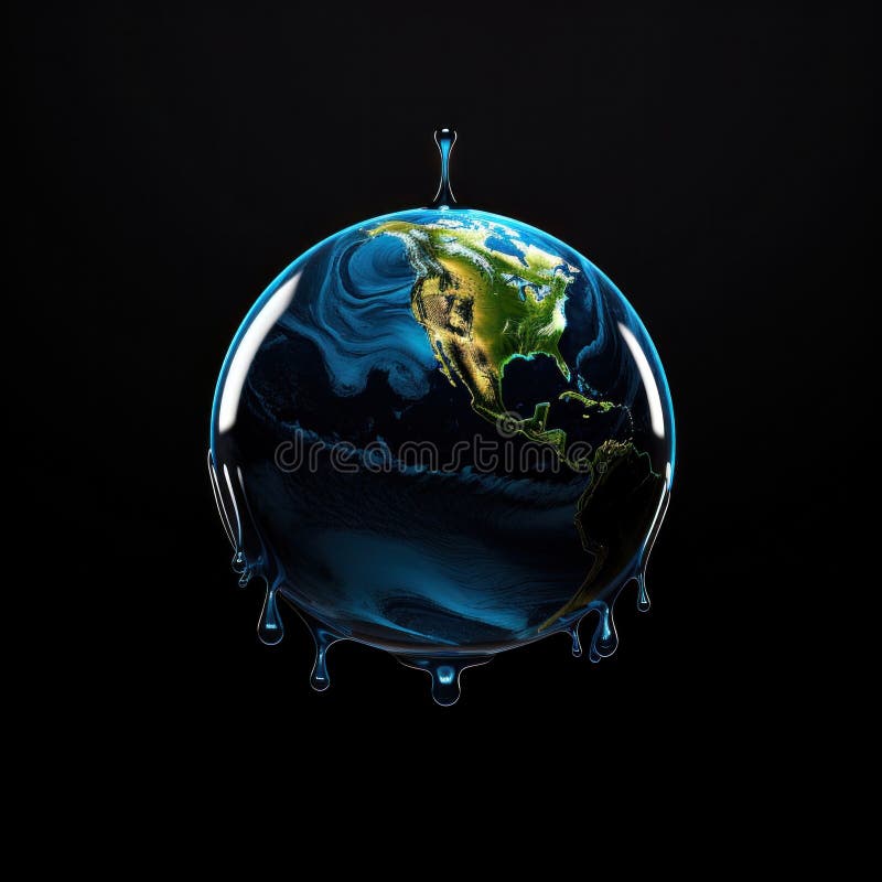 Globe in the Form of a Falling Drop of Water on a Black Background ...