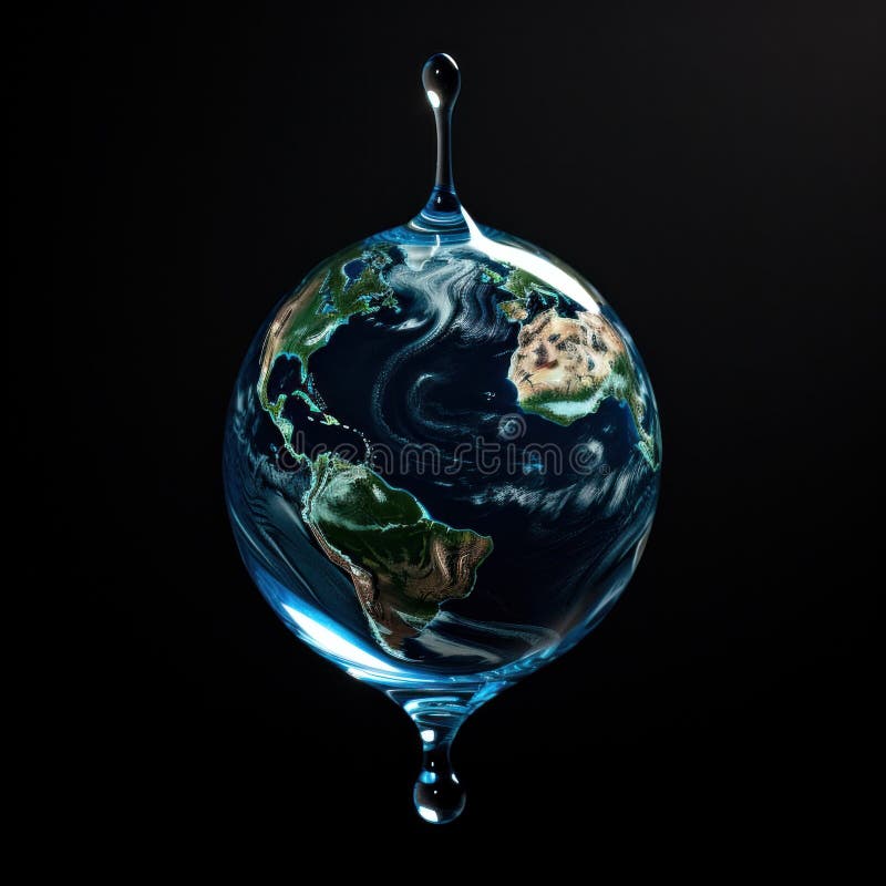 Globe in the Form of a Falling Drop of Water on a Black Background ...