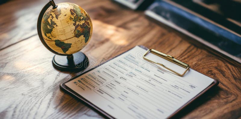 Globe and Form on a Wooden Desk with Earth Concept Stock Illustration ...