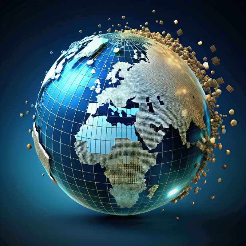 Globe Fragmenting into Transparent Pixels Stock Illustration ...