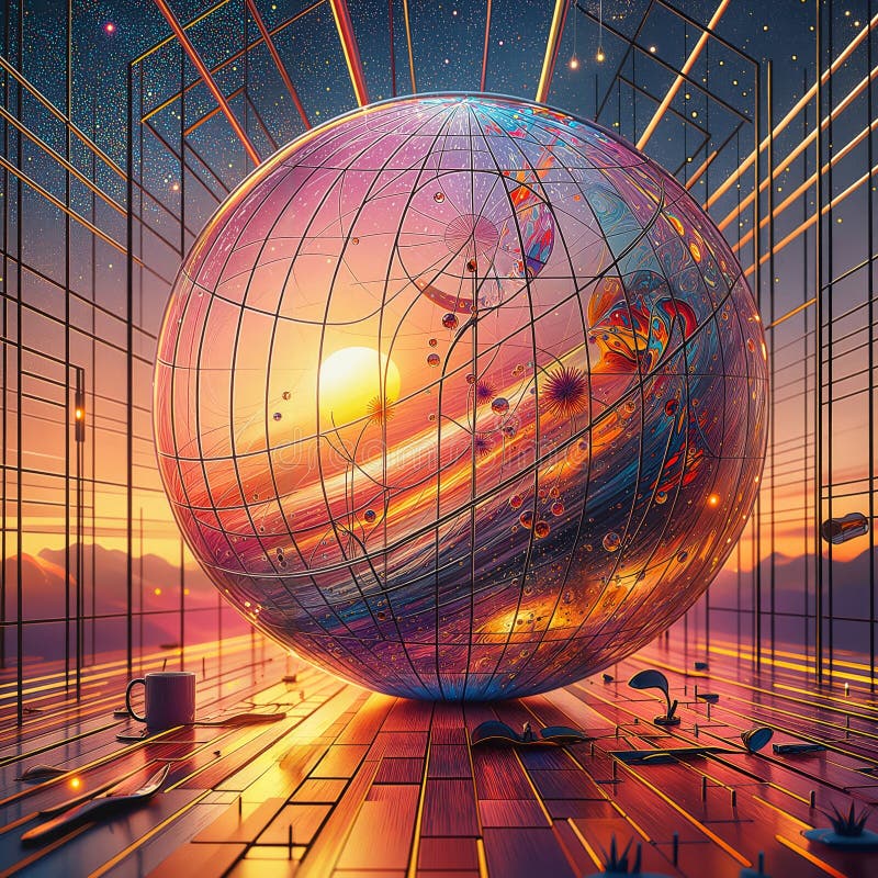 Globe in Frame: Sunset, Serenity, Generative Ai Stock Illustration ...