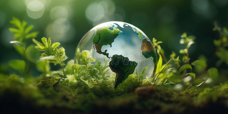 Globe among Fresh Greenery. Sustainability and Environmental Care Stock ...