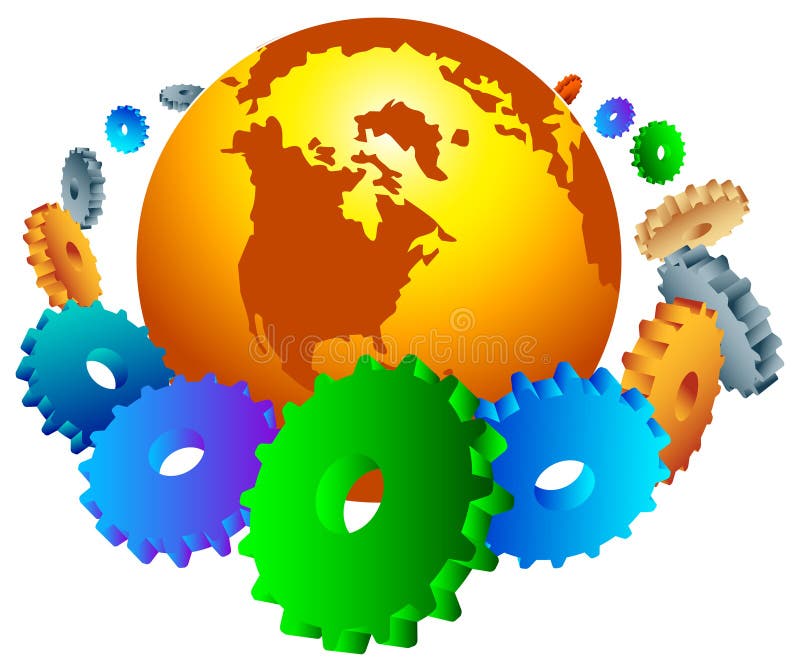 Globe with gear wheels stock vector. Illustration of system - 19519070