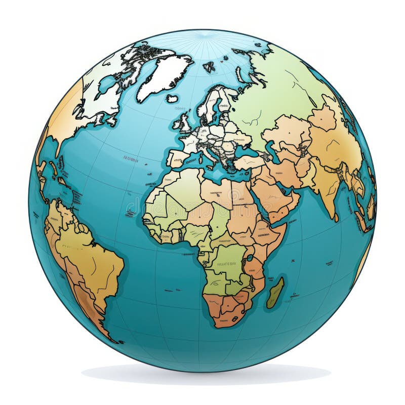 Globe and Geographic Map on White Background Stock Illustration ...