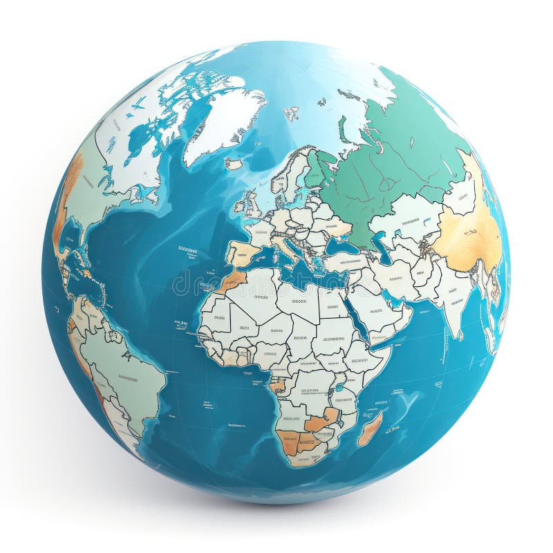 Globe and Geographic Map on White Background Stock Illustration ...