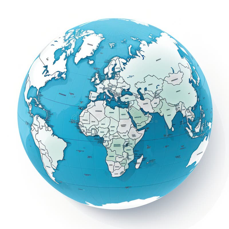 Globe and Geographic Map on White Background Stock Illustration ...