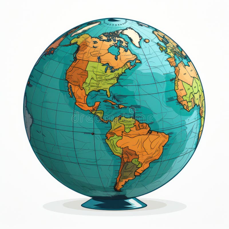 Globe and Geographic Map on White Background Stock Photo - Image of ...