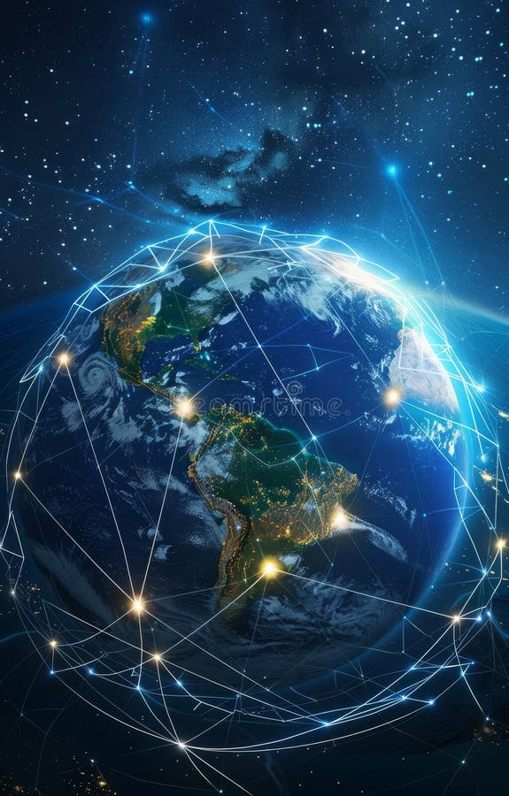 Globe with Global Connection Lines and Lights. Worldwide Technology ...
