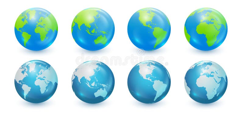 Globes Showing Earth with All Continents. World Map Globe Vector Icons ...