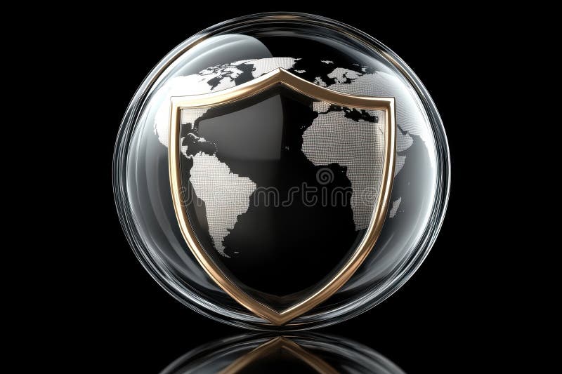 A Globe with a Gold Border and a Shield on it Stock Illustration ...