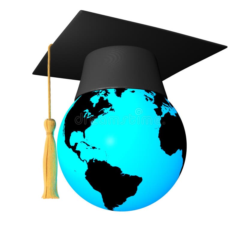 Globe with graduation cap stock illustration. Illustration of global ...