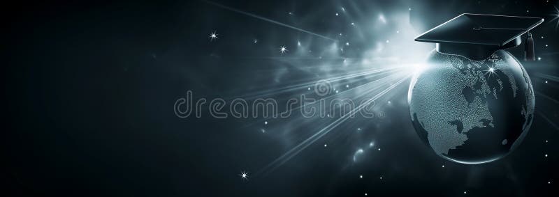 A Globe with a Graduation Cap Floating in Space Stock Illustration ...