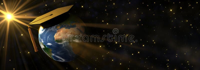 A Globe with a Graduation Cap Floating in Space Stock Illustration ...