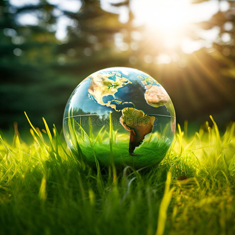 Globe on the Grass Environment Concept, Glass Globe on Grass, Green ...