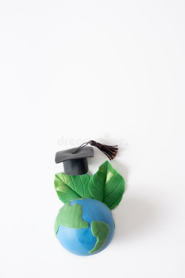 Globe with Green Leaves and Graduated Cap. World Environmental ...