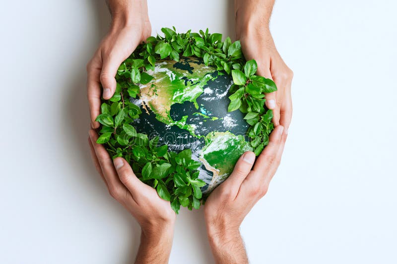 A Globe of Green Leaves Held by Diverse Hands, Symbolizing Global ...