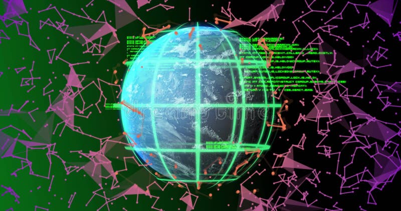 Globe with Grid and Data Processing Animation Over Abstract Geometric Shapes Stock Video - Video ...