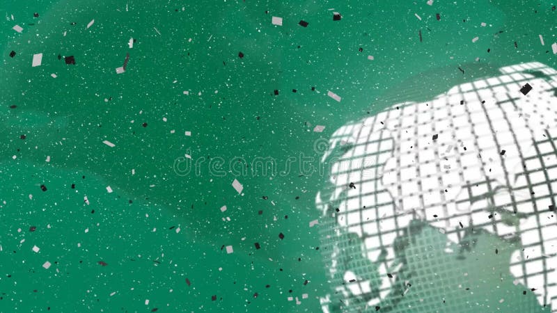 Globe with Grid Pattern and Floating Particles Animation Over Green Background Stock Footage ...