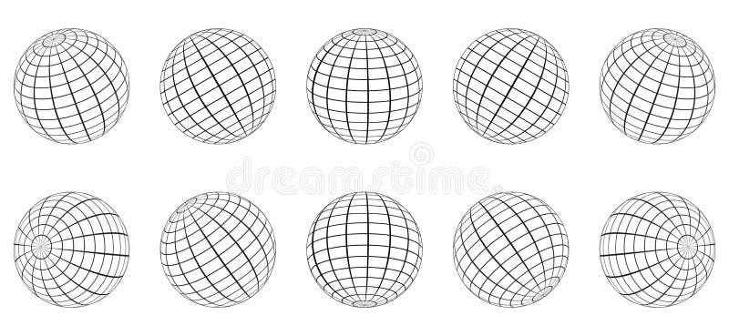 Globe Grid Sphere Set. 3D Wire Global Earth Latitude, Longitude ...