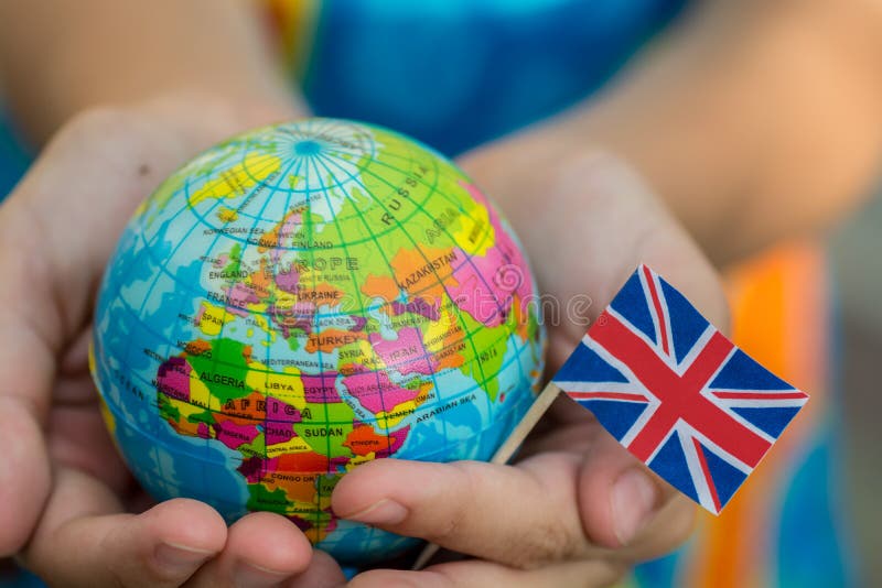 Globe in Hand with the UK Flag, Stock Image - Image of nature, flag ...