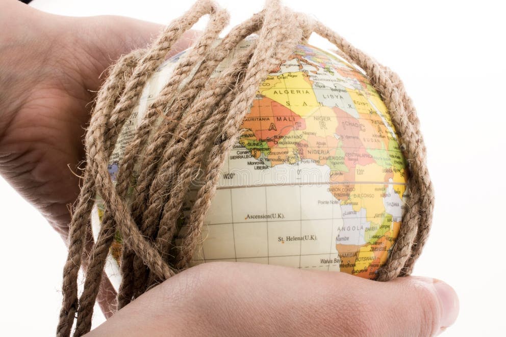 Globe in Hand Wrapped with Rope Stock Image - Image of learning, sphere ...