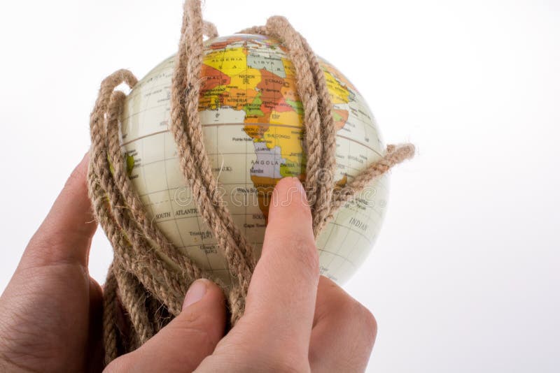 Globe in Hand Wrapped with Rope Stock Image - Image of teaching, pole ...
