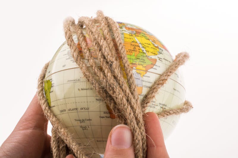 Globe in Hand Wrapped with Rope Stock Photo - Image of learning, pole ...