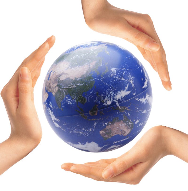 Multiracial Hands Making a Circle Together Around the World Glob Stock ...