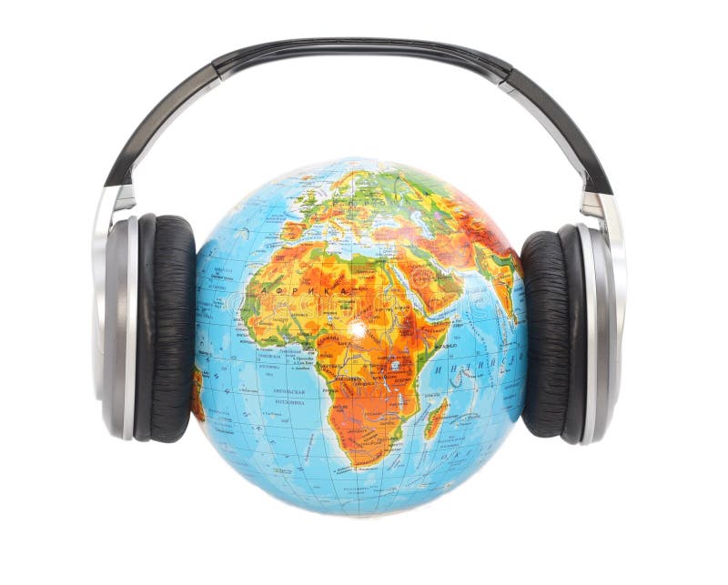 Globe in Headphones Isolated on White Stock Image - Image of tourist ...
