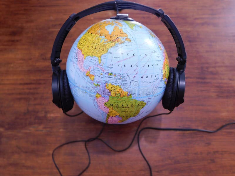 Globe in Headphones Isolated on White Stock Image - Image of tourist ...