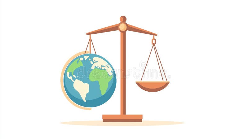 Globe Held Up by Justice Scales, Global Equality and Morality, Flat ...