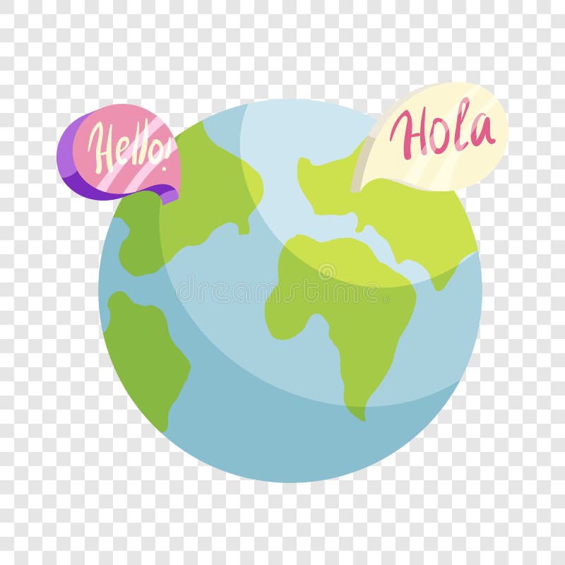 Globe with Hello and Hola Worlds Icon Stock Vector - Illustration of ...