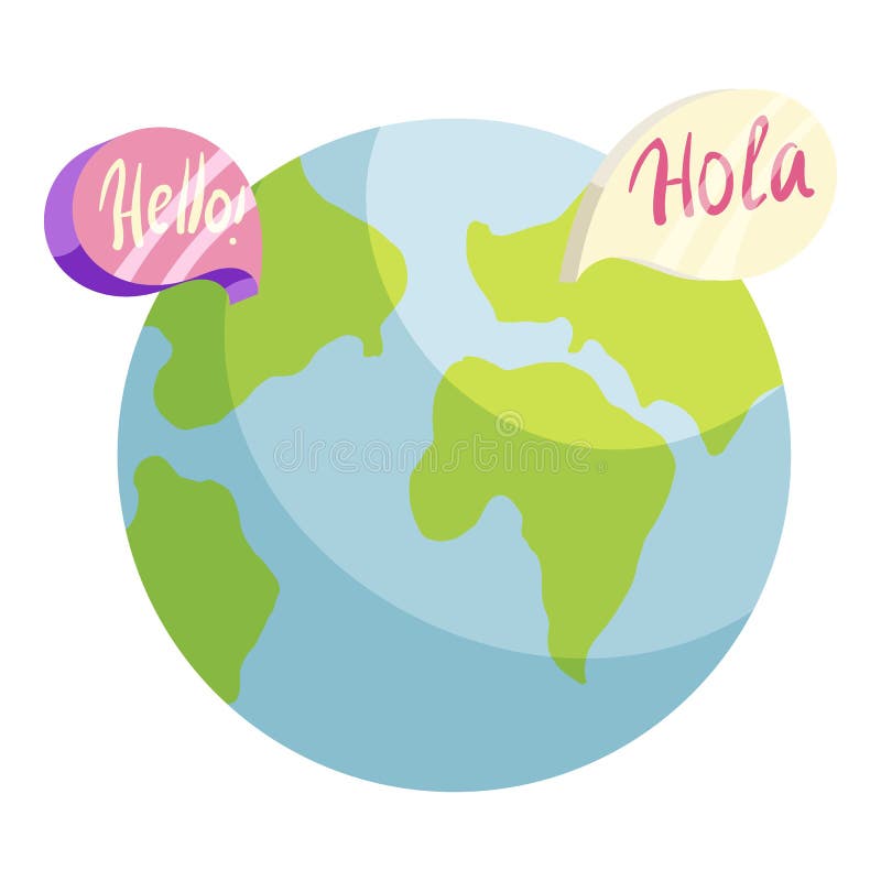 Globe with Hello and Hola Worlds Icon Stock Vector - Illustration of ...