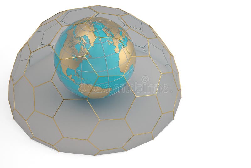 Globe in Hexagon Frame Protective Cover. 3D Illustration. Stock ...