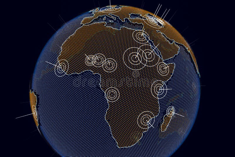 Globe with Highlighted Continents and Pointer Marks Stock Illustration ...
