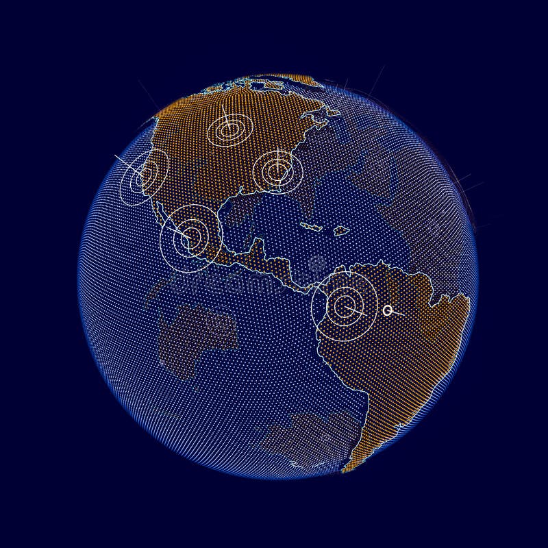 Globe with Highlighted Continents and Pointer Marks Stock Illustration ...