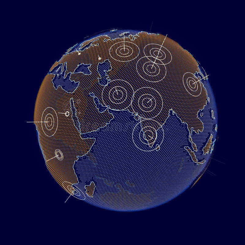 Globe with Highlighted Continents and Pointer Marks Stock Illustration ...