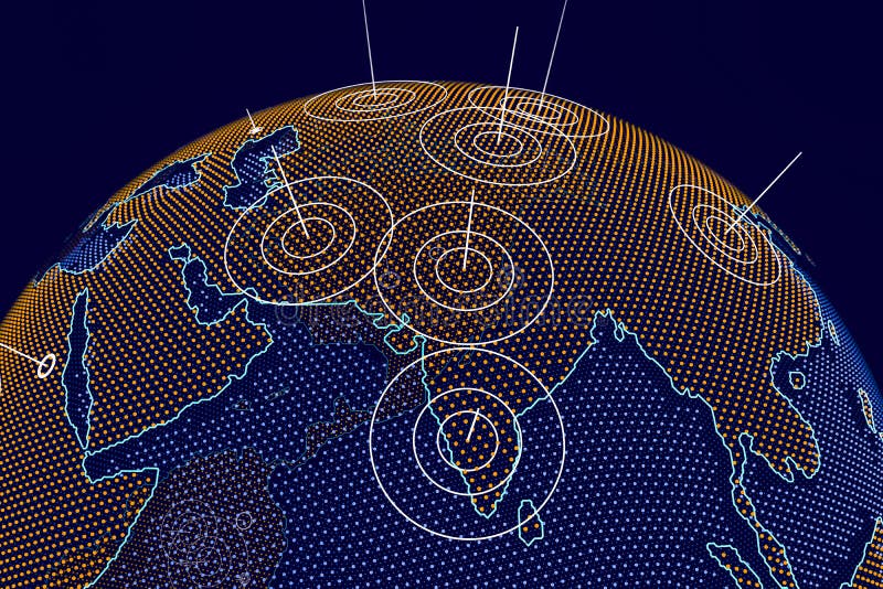Globe with Highlighted Continents and Pointer Marks Stock Illustration ...