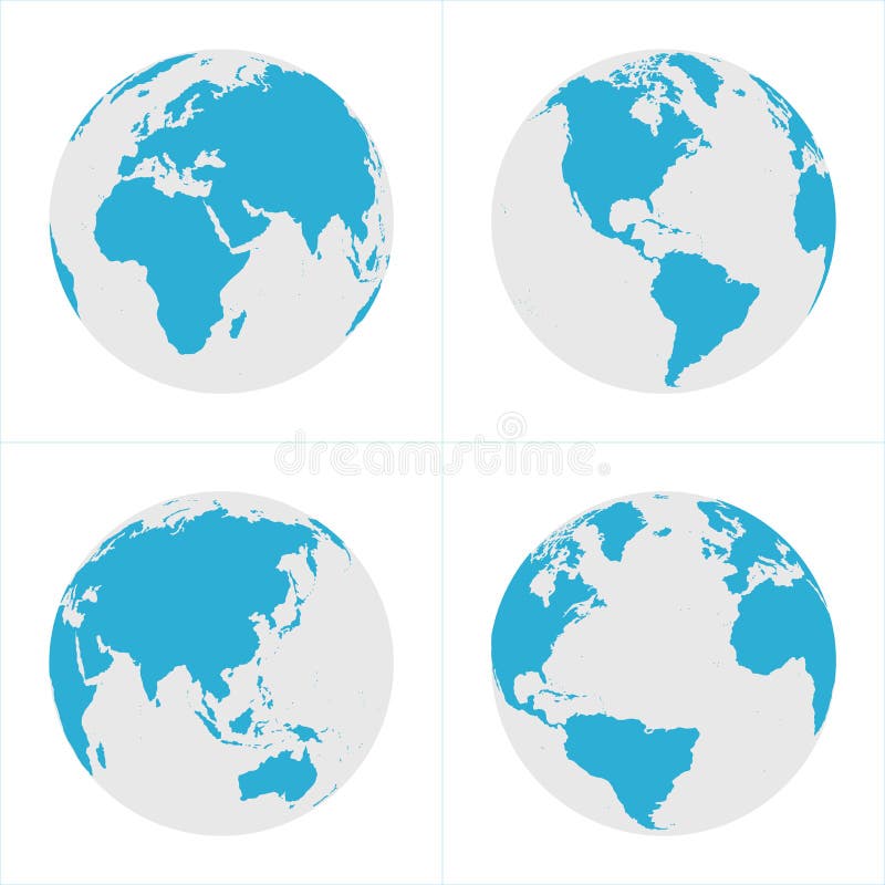 Globe Icon Set - Round World Map Vector Flat Stock Illustration ...