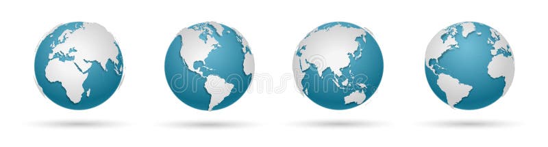 Globe Icon Set - Round World Map Vector Flat Stock Illustration ...