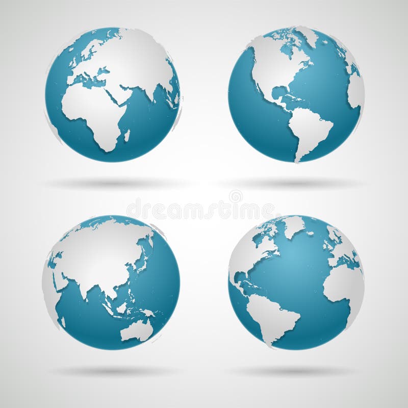 Globe Icon Set - Round World Map Vector Flat Stock Illustration ...