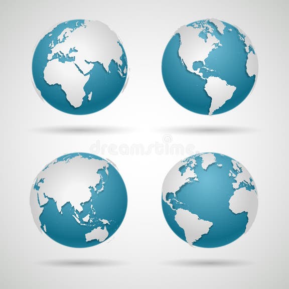 Globe Icon Set - Round World Map Vector Flat Stock Illustration ...