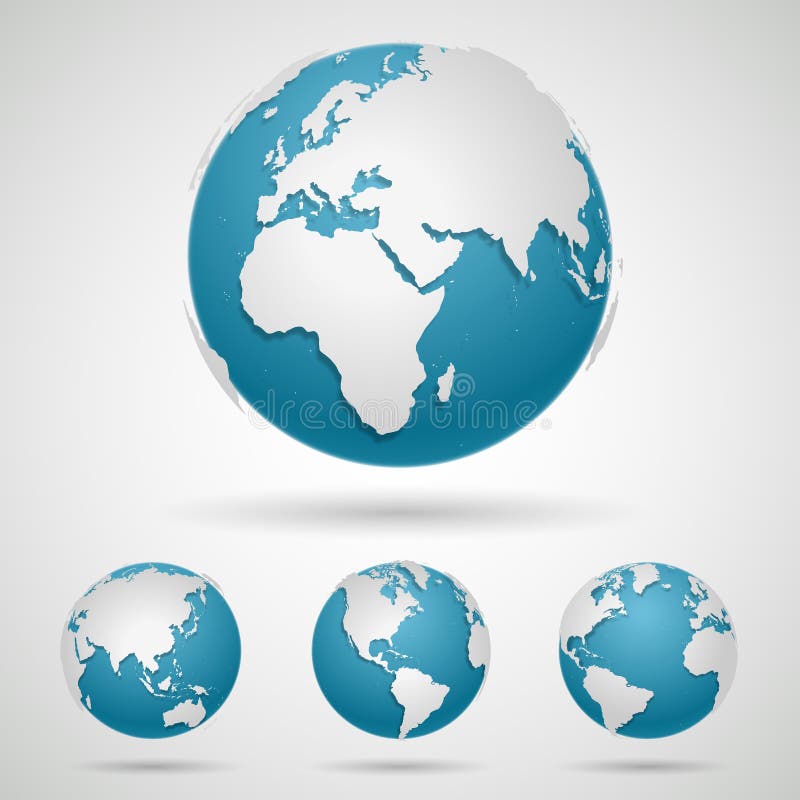 Globe Icon Set - Round World Map Vector Flat Stock Illustration ...