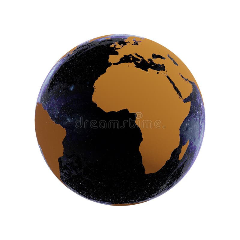 Globe Icon with Smooth Shadows and Orange Map of the Continents of the ...